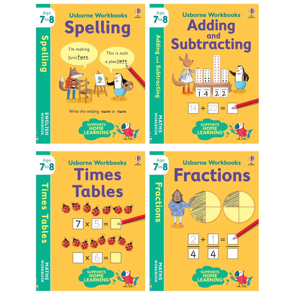 Usborne Workbooks Home Learning Age 7-8 Collection 4 Books Set (Fracti
